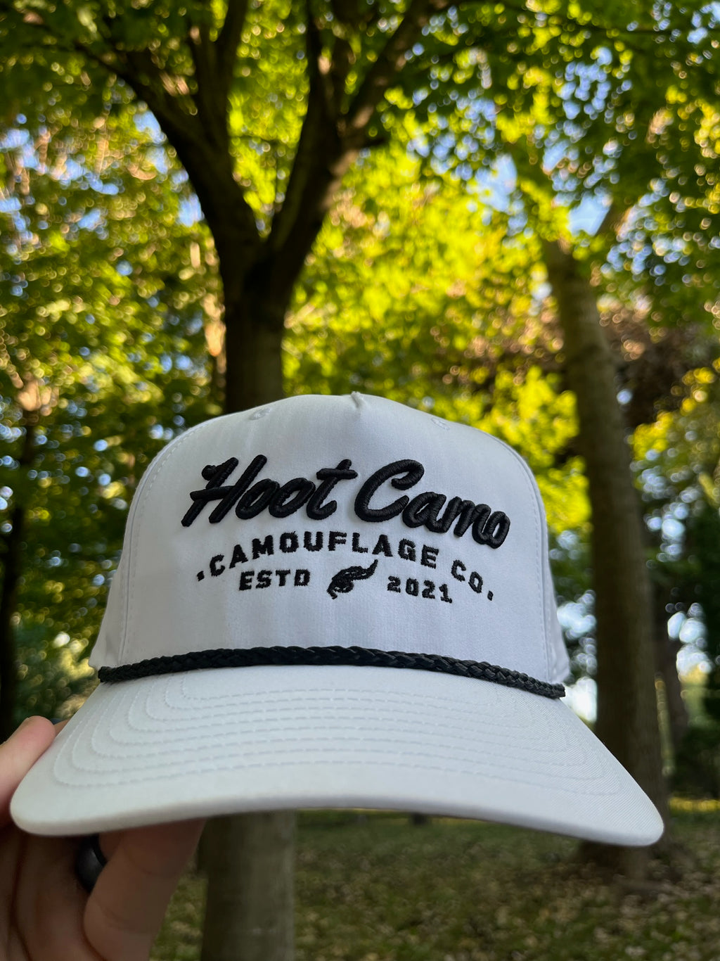 White 5 panel Rope – Hoot Camo